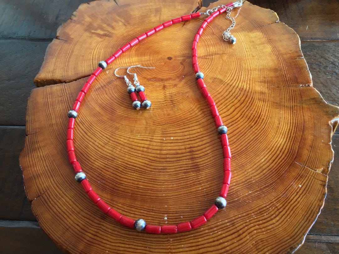 Red Bamboo Coral Tube Bead Segments Are Separated by Sterling Silver ...
