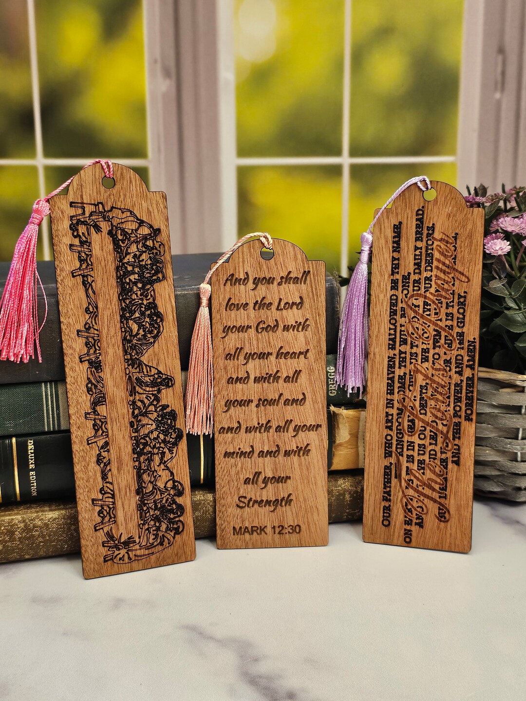 Religious Wood Bookmark Set: Scripture & Laser-cut Design - Etsy