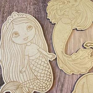 Wood DIY Paint Party Mermaid Themed Coloring Kit 4 Mermaids With Paint ...