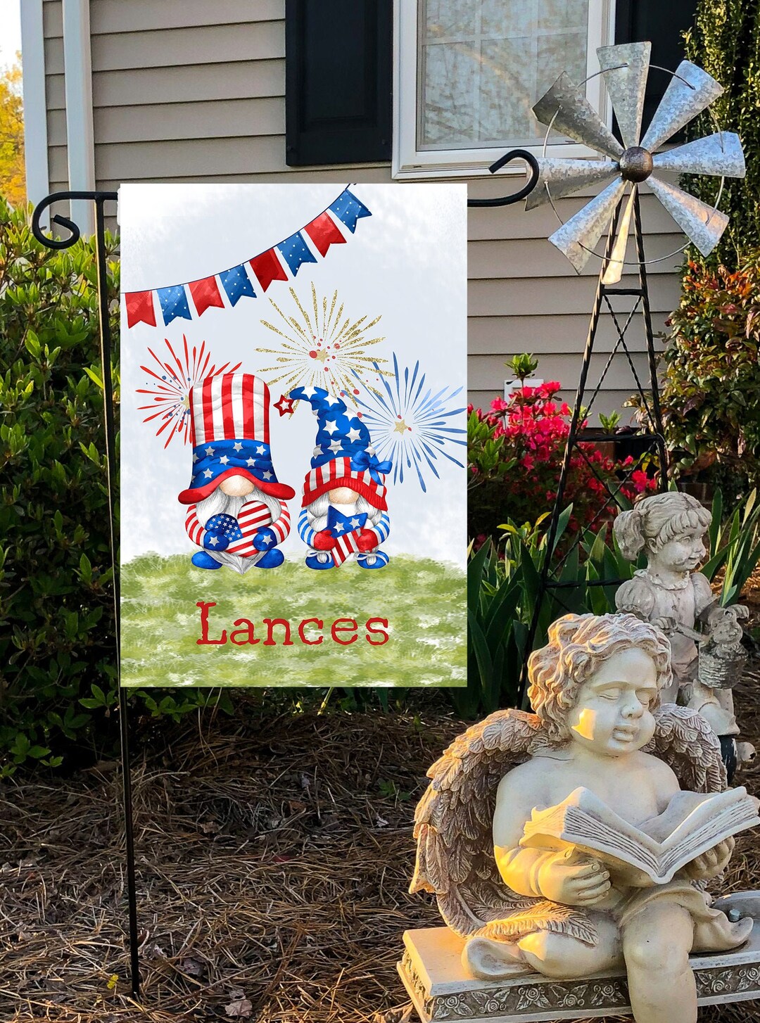 Custom July 4th 12x18 Family Name Garden Flag With Gnomes ...