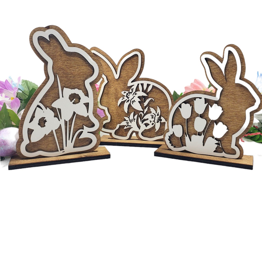 Floral Easter Bunny Shelf Sitters: Wood Spring Decor (3 Piece Set) - Etsy