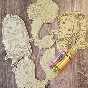 Wood DIY Paint Party Mermaid Themed Coloring Kit 4 Mermaids With Paint ...