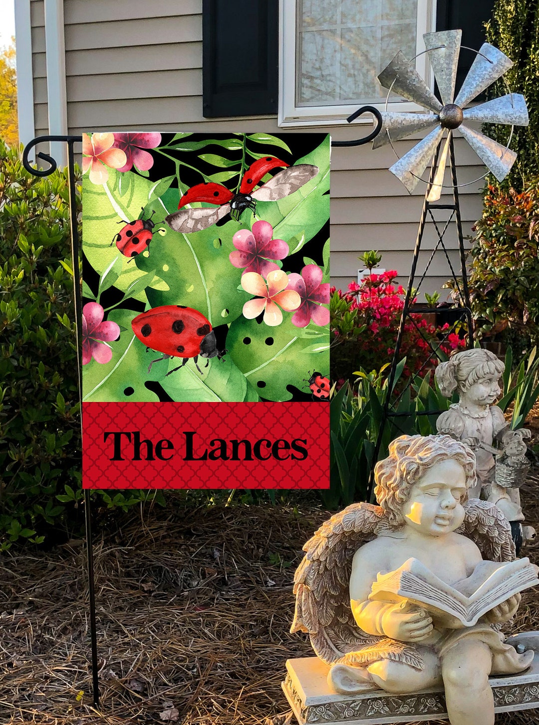 Personalized Ladybug Garden Flag - Custom Family Name 12x18 Summer ...