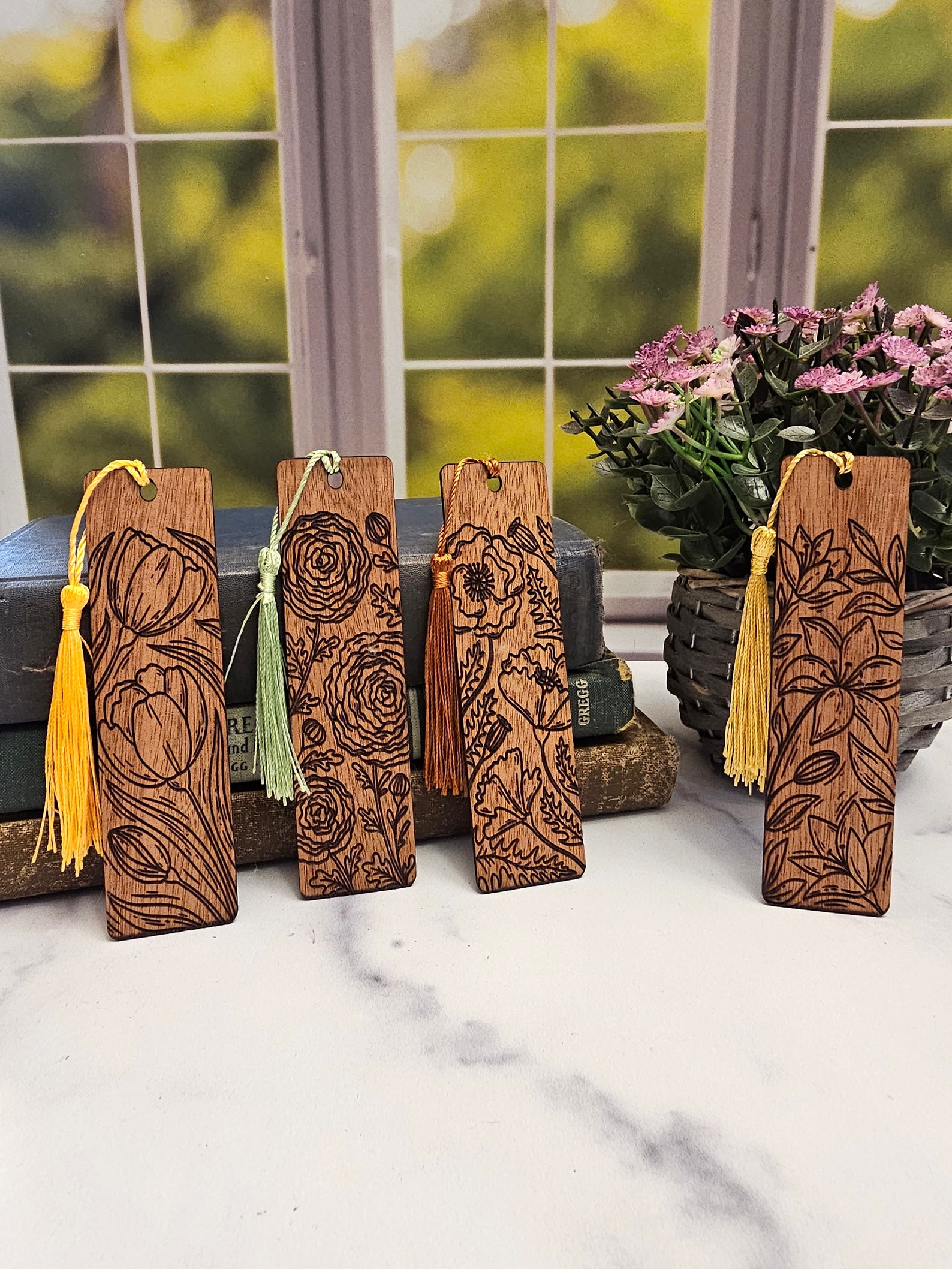 Floral Wood Bookmarks for Book and Gardening Lovers Set of 4 Wooden ...