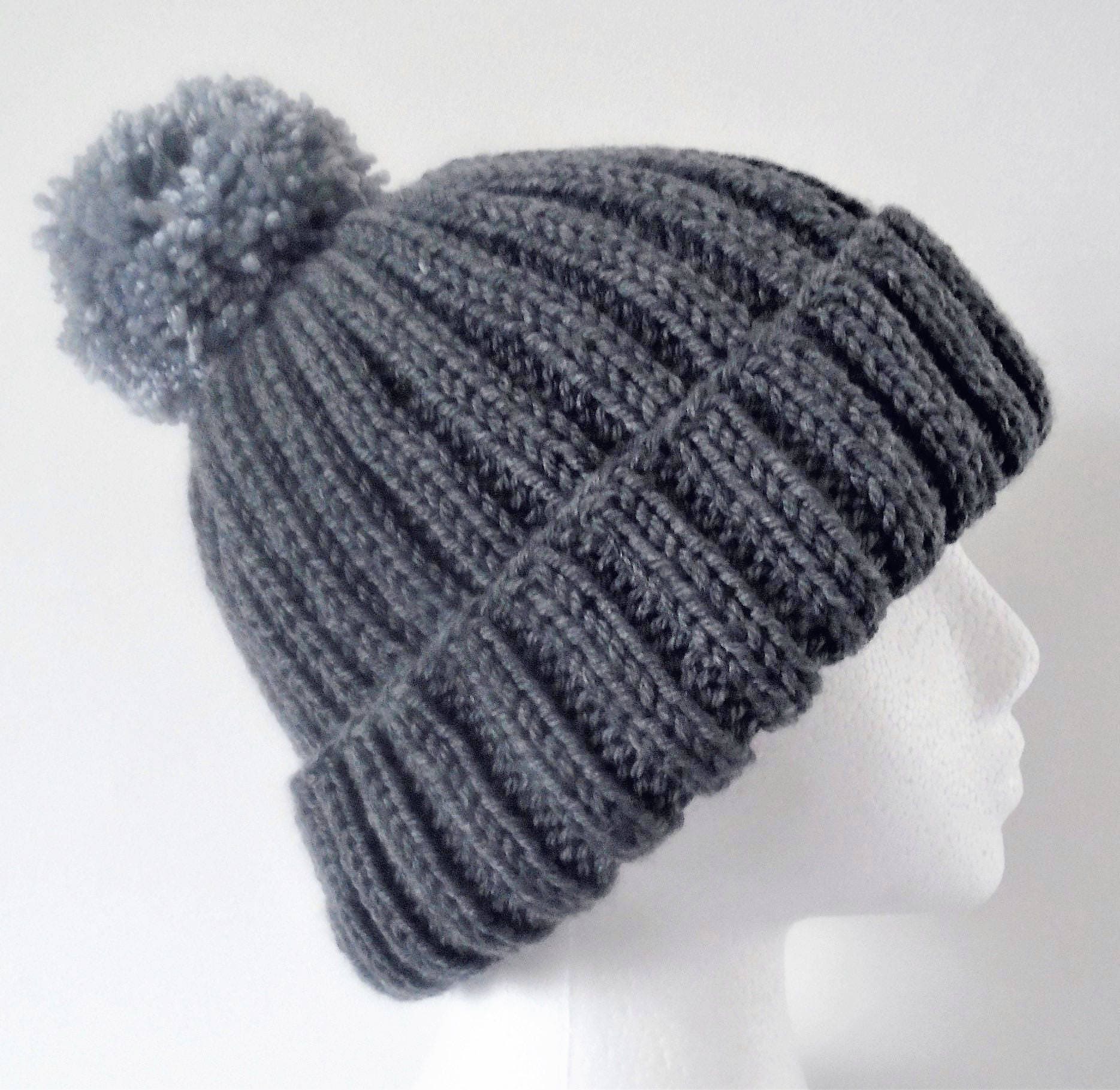 Aran Beanie Pom Pom Hat Knitting Pattern. Ribbed Beanie PDF - Etsy