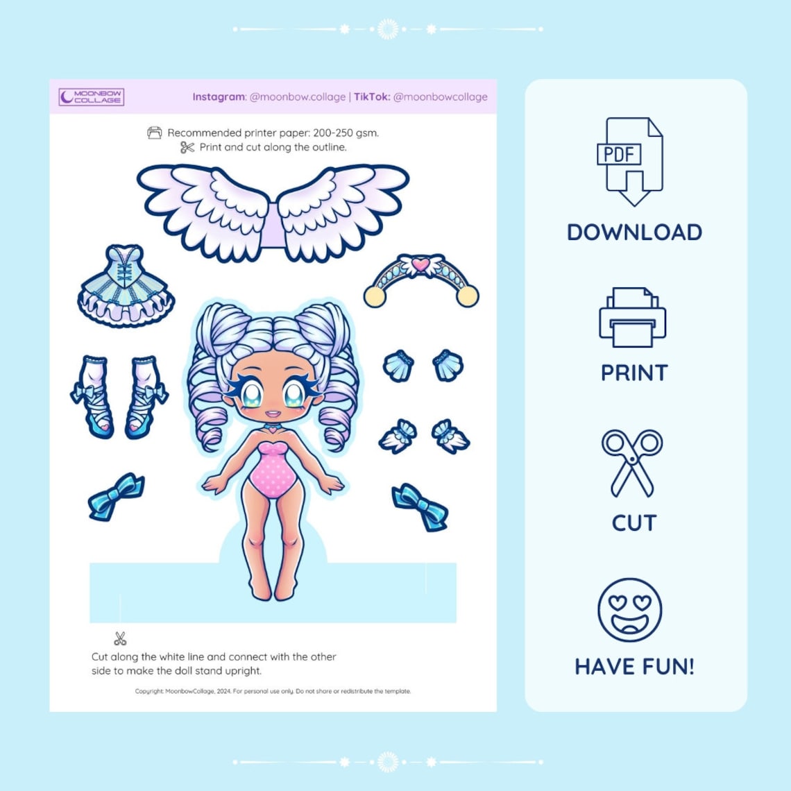 Printable Paper Dress up Doll Angel Ballerina, Paper Dolls, Creative ...