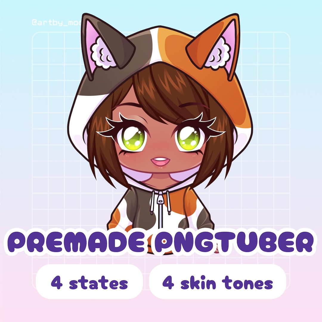 Calico Cat Premade Chibi Pngtuber, Twitch Female Png Tuber, Voice ...