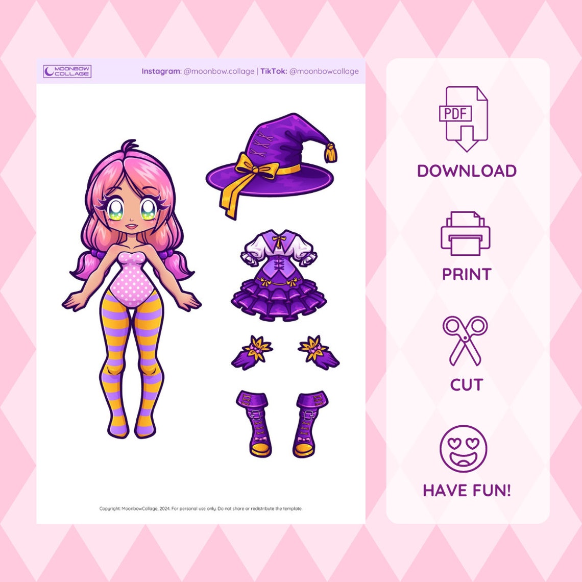 Printable Paper Dress up Doll, Kawaii Doll, DIY Toys for Girls, Kawaii ...