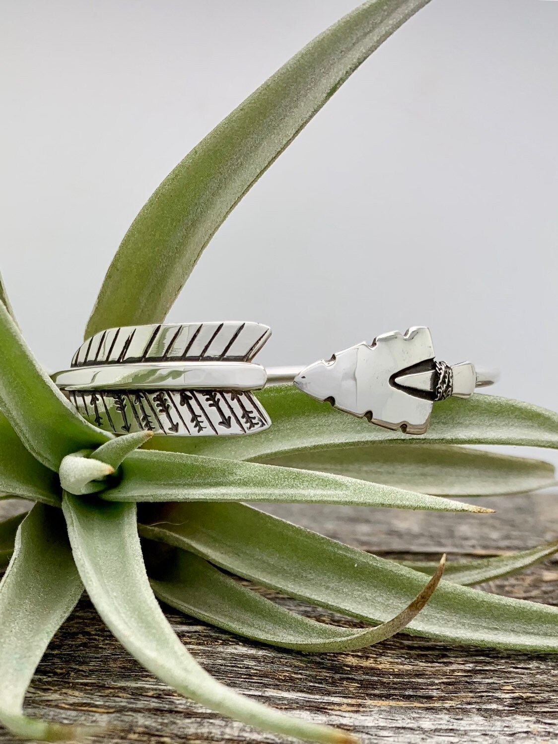 Arrow, Sterling Silver Spoon Bangle Bracelet, Stackable