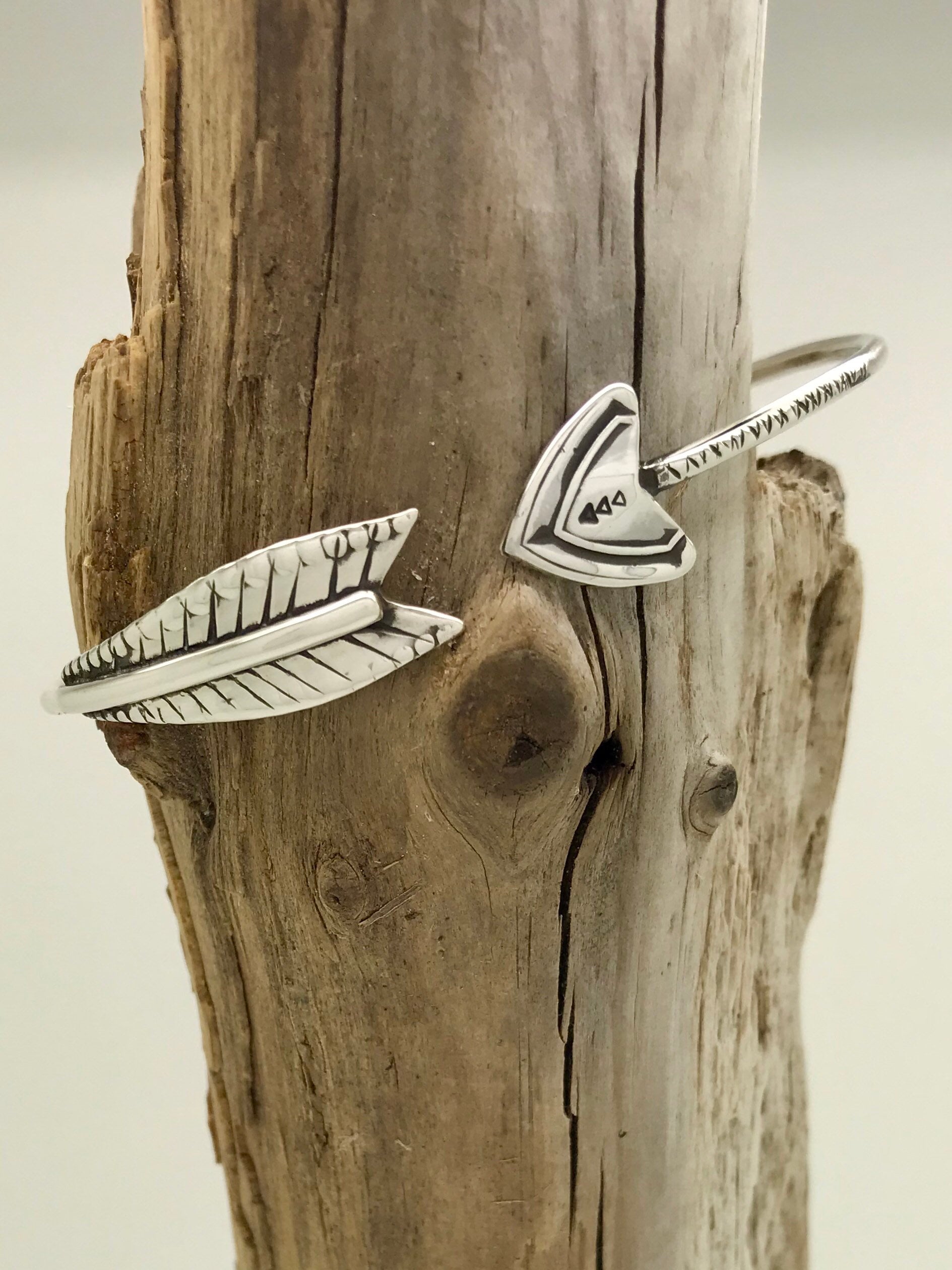 Arrow, Sterling Silver Spoon Bangle Bracelet, Stackable