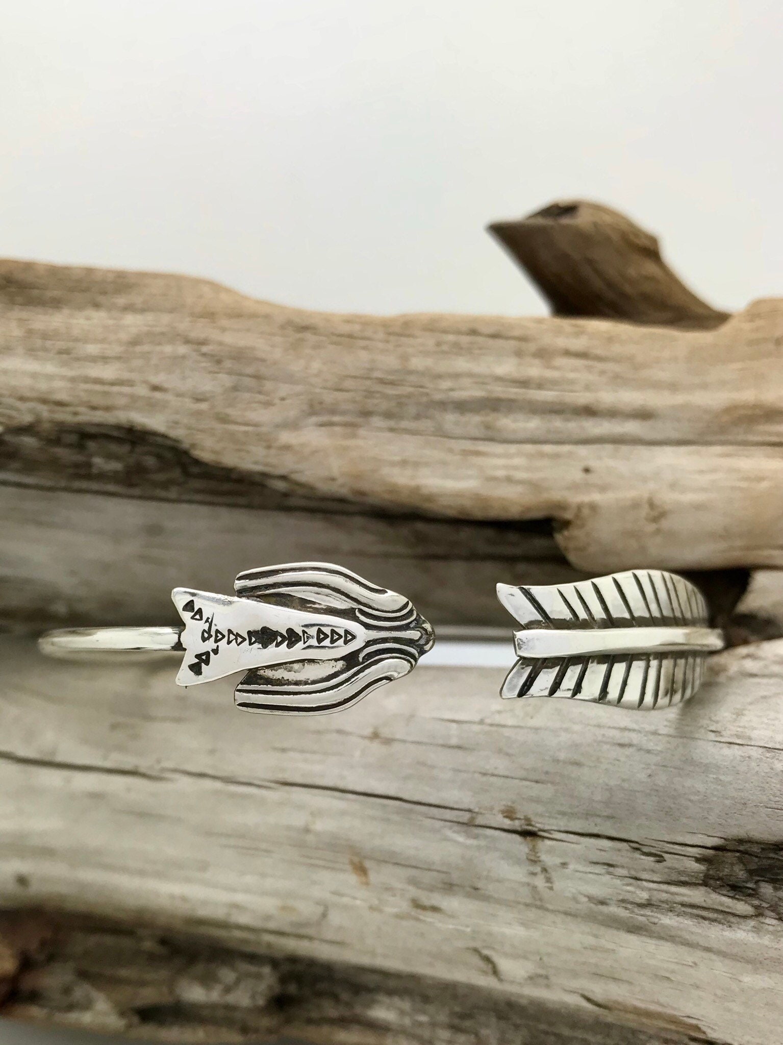 Arrow, Sterling Silver Spoon Bangle Bracelet, Stackable