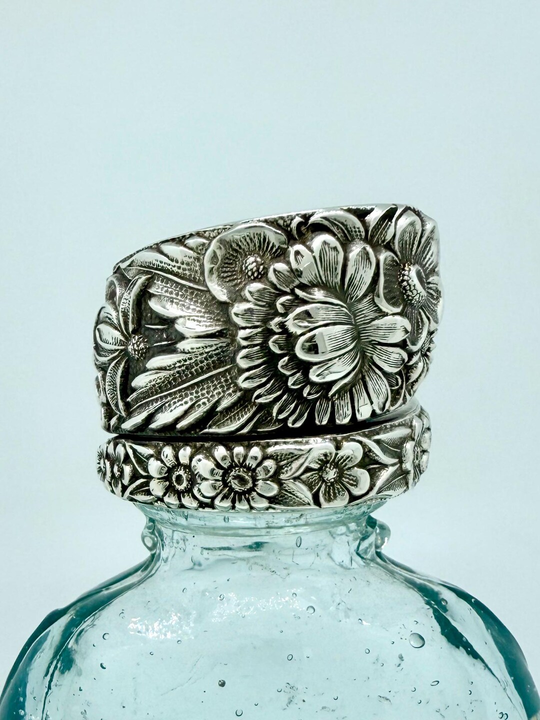 Vintage Sterling Silver Floral Spoon Ring, Repoussé - Etsy