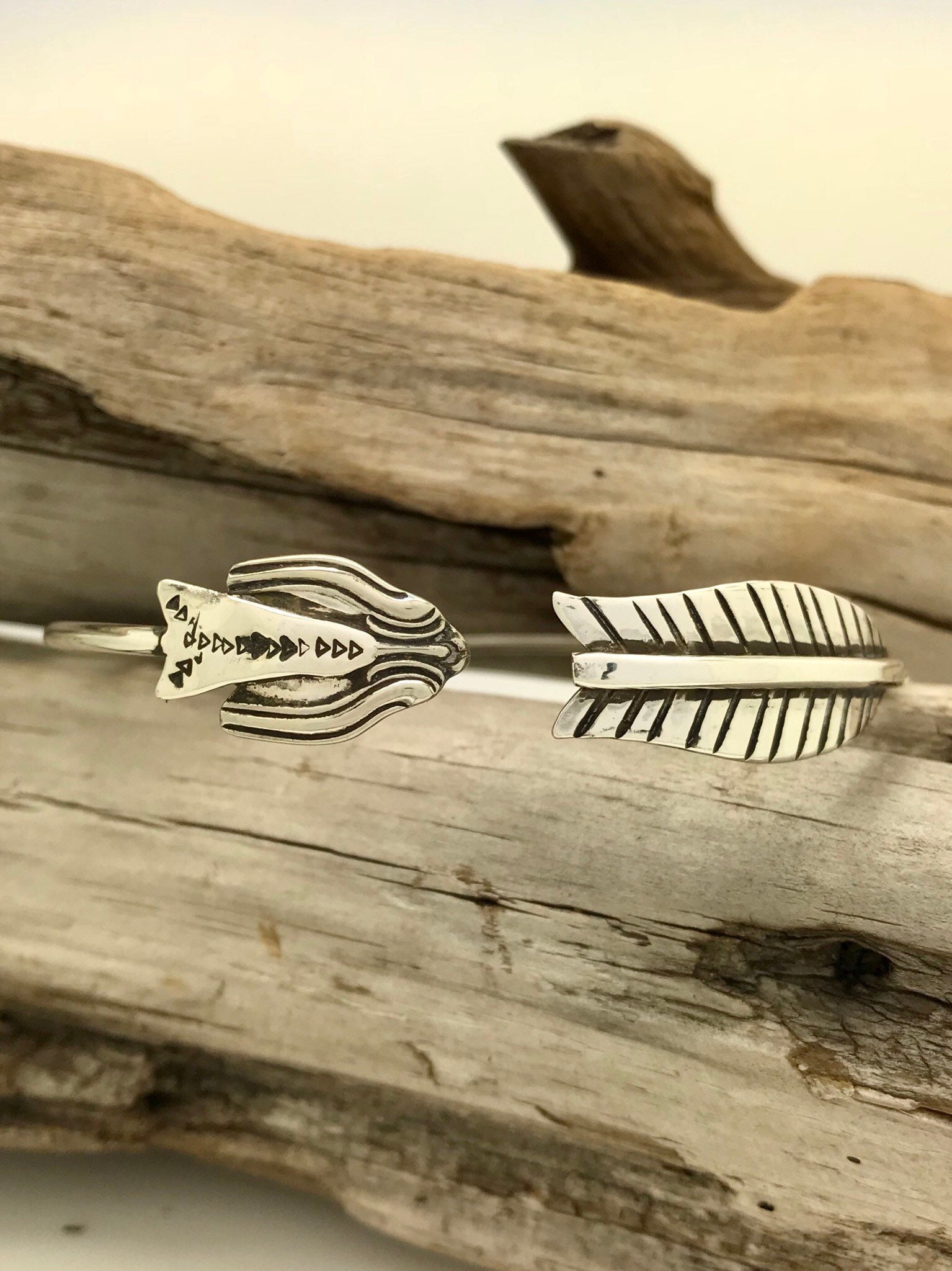 Arrow, Sterling Silver Spoon Bangle Bracelet, Stackable