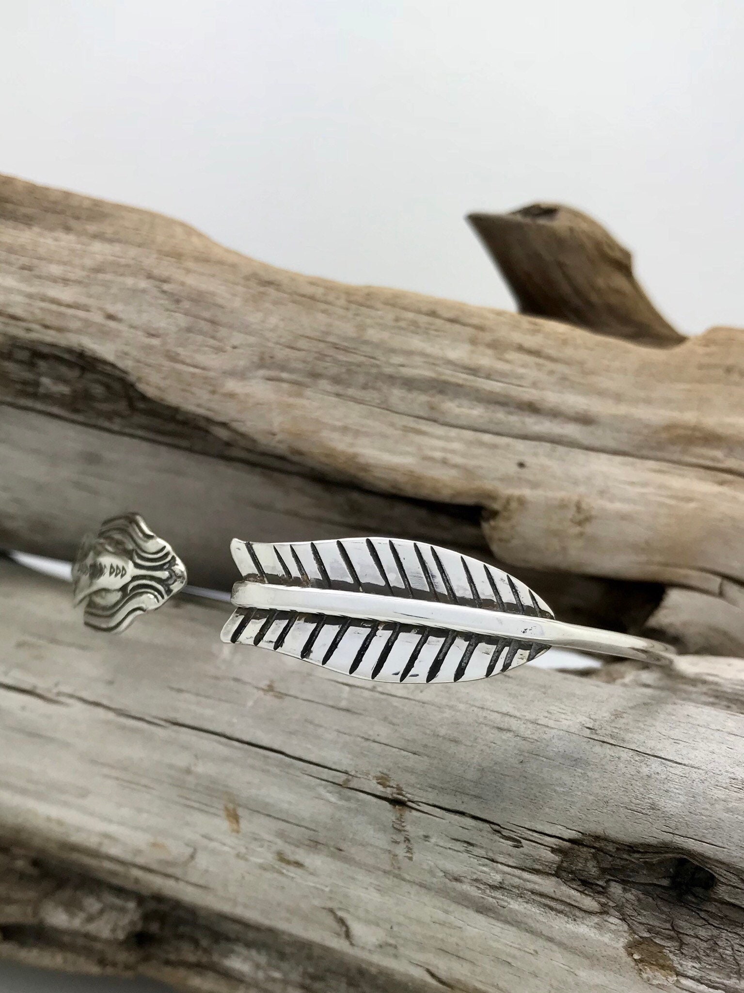 Arrow, Sterling Silver Spoon Bangle Bracelet, Stackable