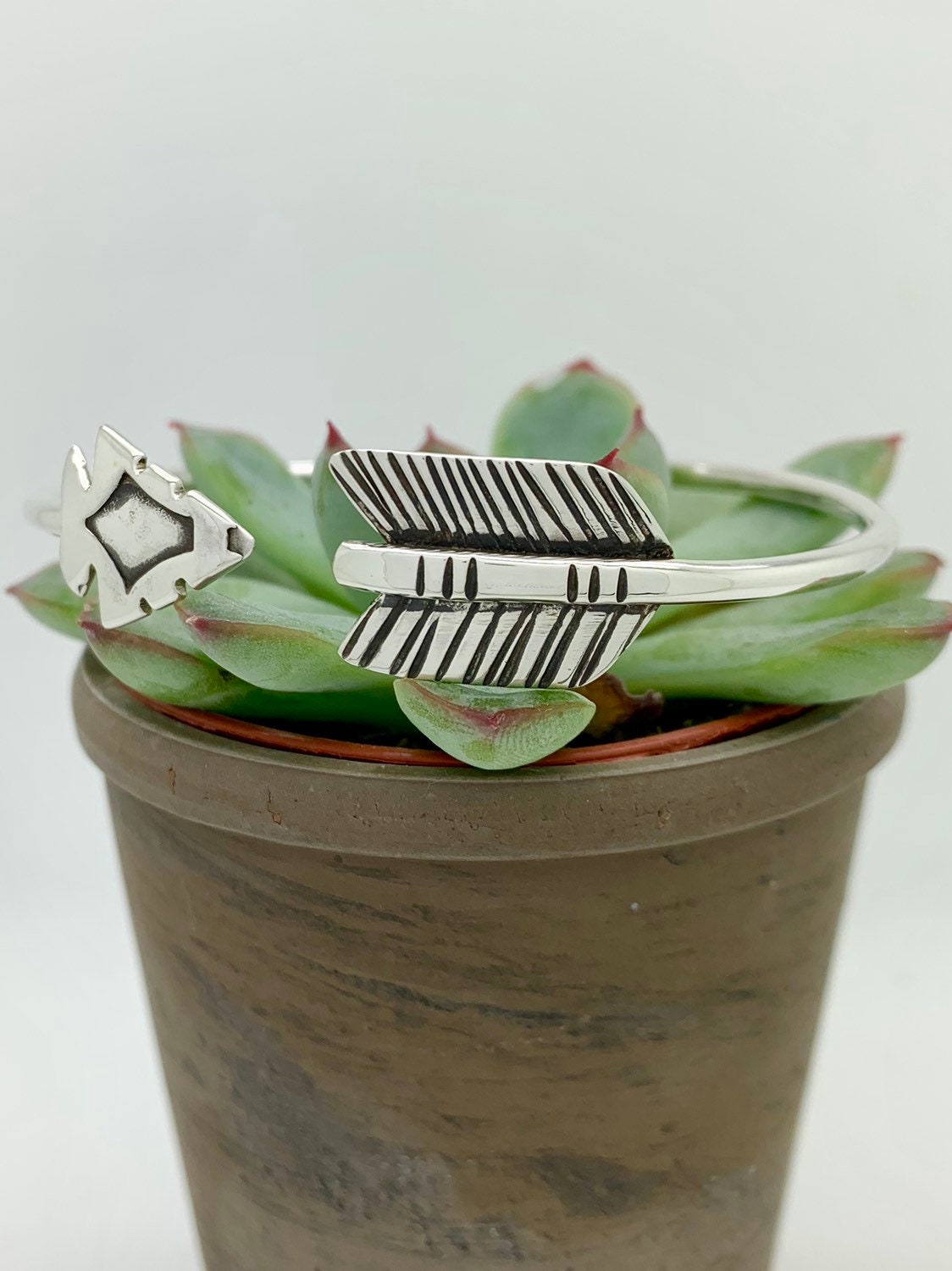 Arrow, Sterling Silver Spoon Bangle Bracelet, Stackable