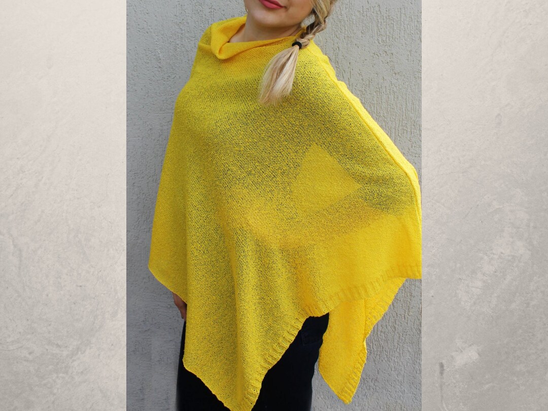 Yellow Cape Clothing Pancho Cape Wrap Cotton Silk Poncho Sweater Pancho ...