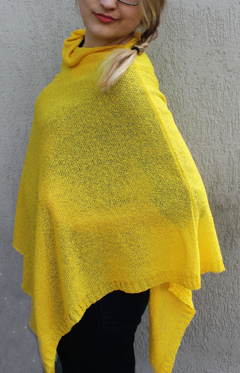 Yellow Cape Clothing Pancho Cape Wrap Cotton Silk Poncho Sweater Pancho ...