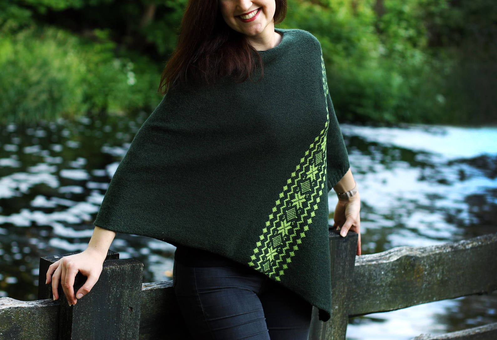 Green Poncho AUSEKLIS Knitted Shawl Cape With Scandinavian - Etsy Sweden