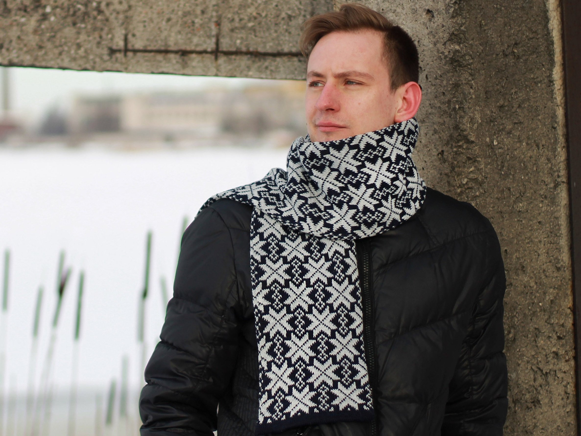 Classic Scarf AUSEKLIS | Scandinavian Latvian Design Pattern | Knitted ...