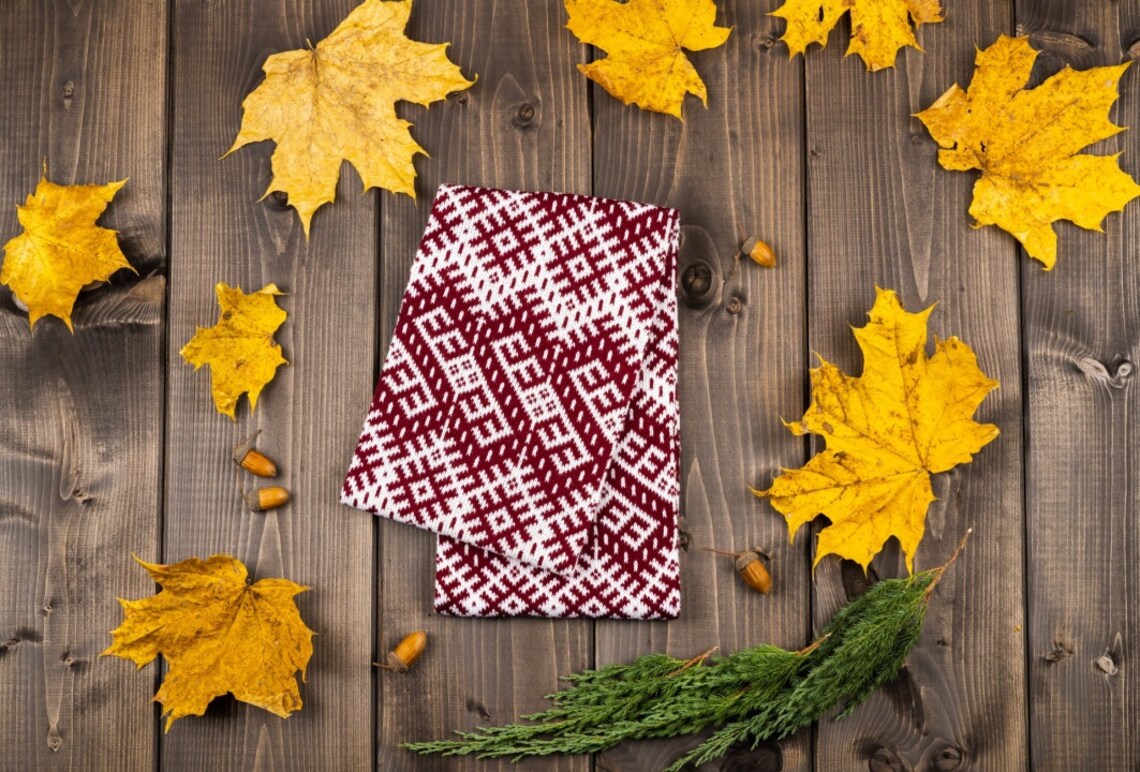 Infinity Scarf ZALKTIS | Scandinavian Latvian Design Pattern | Knitted ...