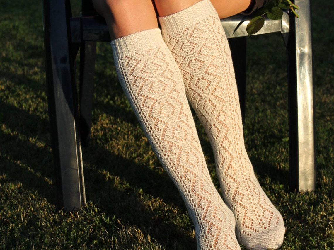 Nice Elegant Knit Lace White Women Socks. Gift for Her. Autumn Winter ...