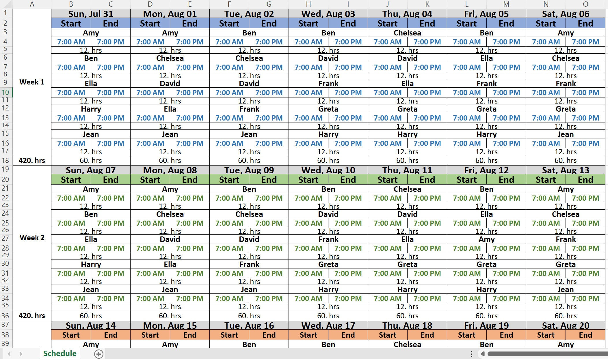 Monthly Schedule on Excel Template Automatic Easy Entry - Etsy