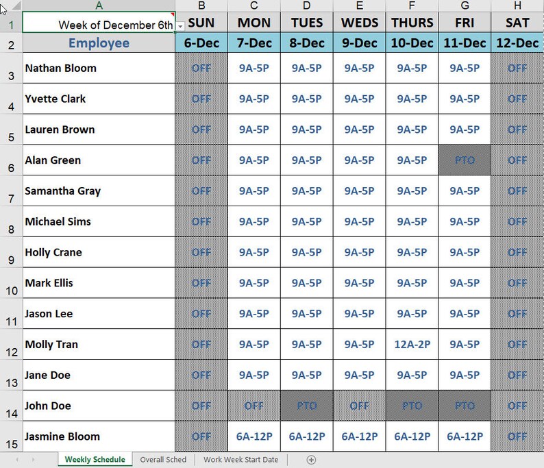 Multi-week Schedule on Excel Template - Simple, Automatic, Easy Entry ...