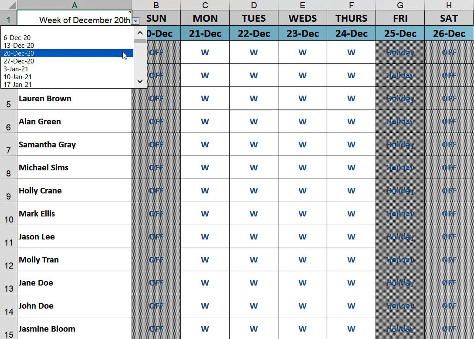 Multi-week Schedule on Excel Template - Simple, Automatic, Easy Entry ...