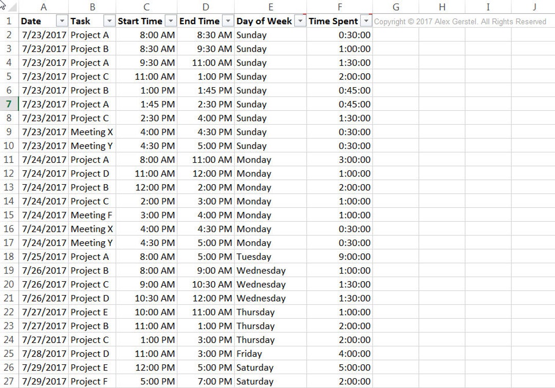 Time Reporting Excel Spreadsheet - Automatically Tracks Hours Worked - Etsy