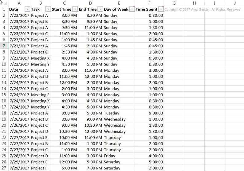 Time Reporting Excel Spreadsheet Automatically Tracks Hours Worked - Etsy