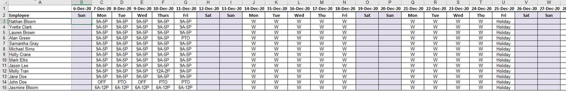 Multi-week Schedule on Excel Template - Simple, Automatic, Easy Entry ...