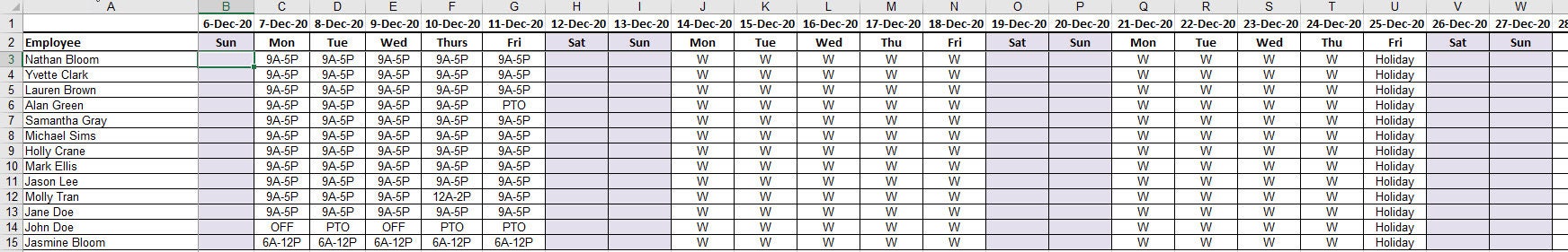 Multi-week Schedule on Excel Template - Simple, Automatic, Easy Entry ...