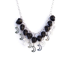Gothic Moon Black Skull Charm Necklace - Etsy