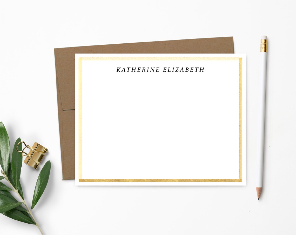 Personalized Note Card Set. Personalized Stationery. Faux Gold - Etsy