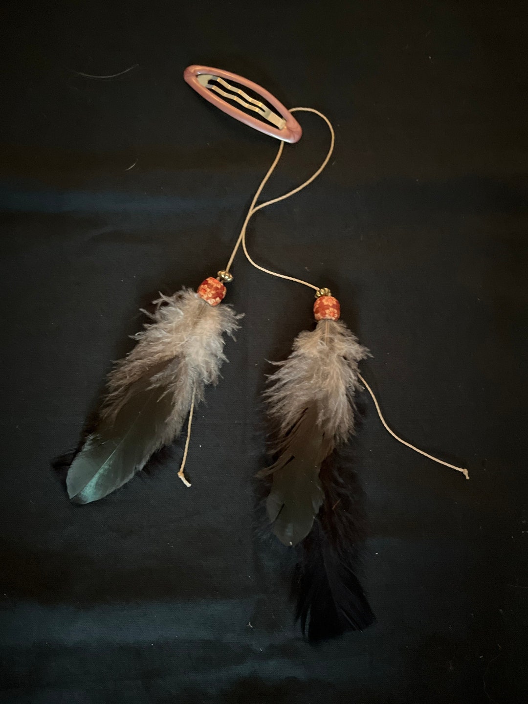 Native American-made Hair Clip With Chicken Feathers and Wood Beads - Etsy