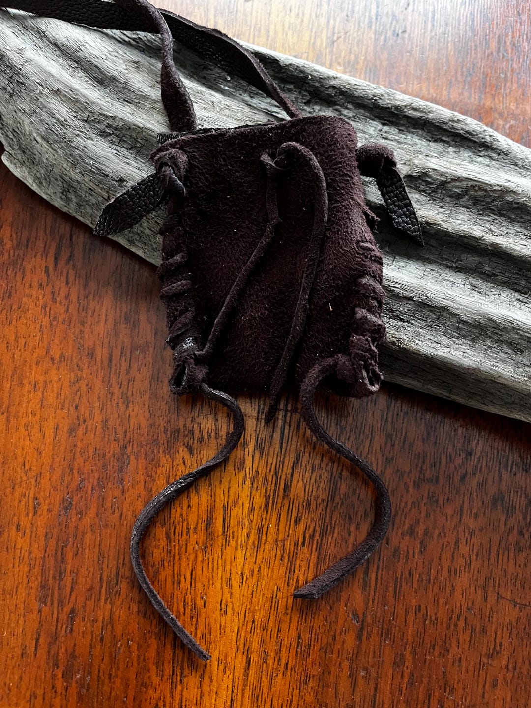 Native American Made Leather Neck Pouch: Hand-crafted Brown Neck Bag - Etsy