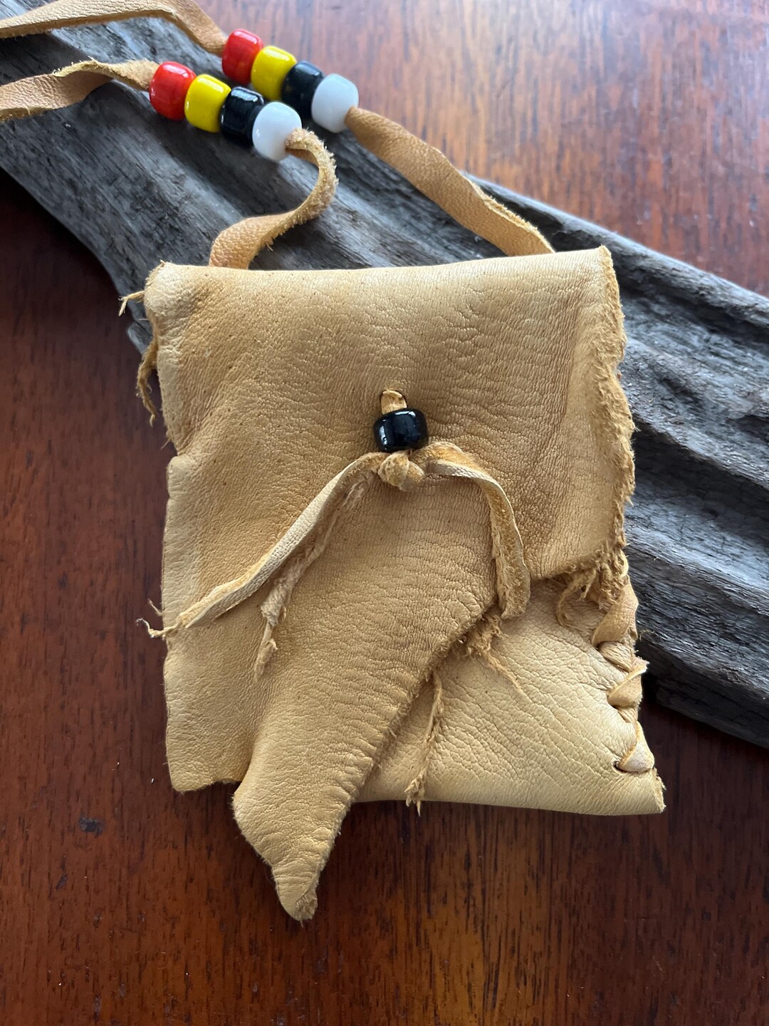 Native American Made Pouch - Bag / Made From Soft Deer Hide - Crow Beads in the 4 Directions ...