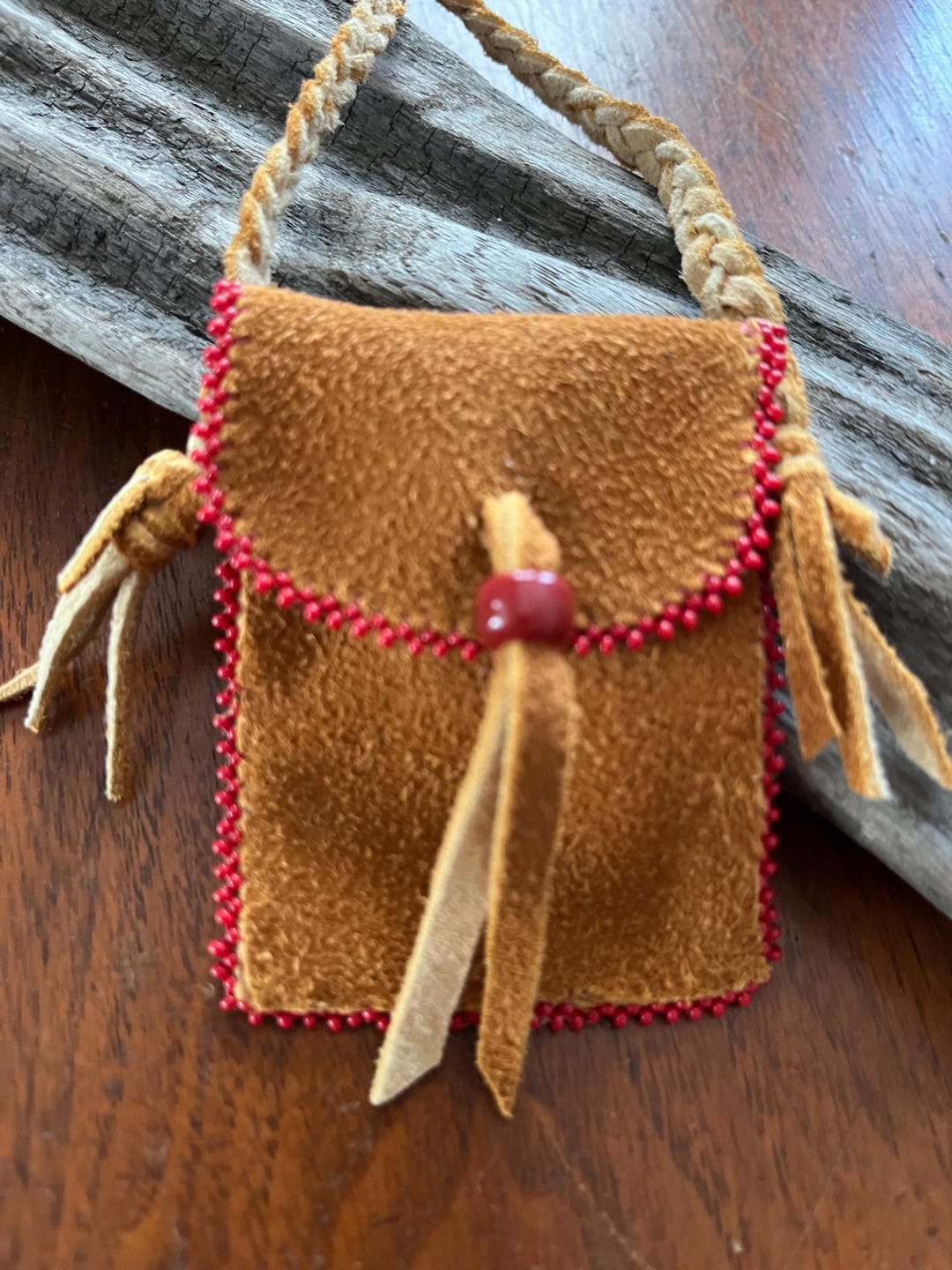 Hand-stitched Native American Made Bag - Pouch With Red Beads and a ...