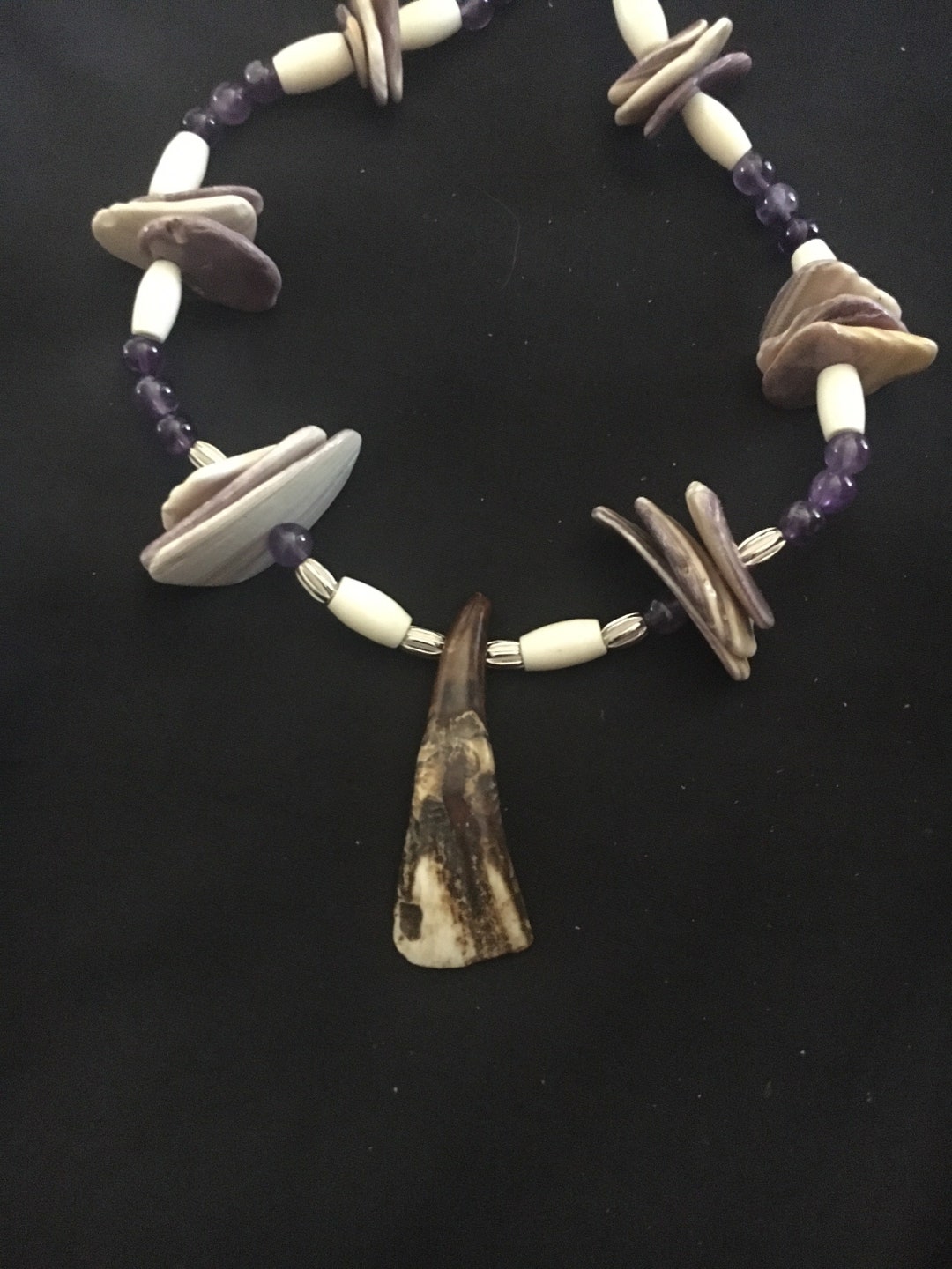 Handcrafted Native American Made Wampum Necklace With Buffalo Tooth ...