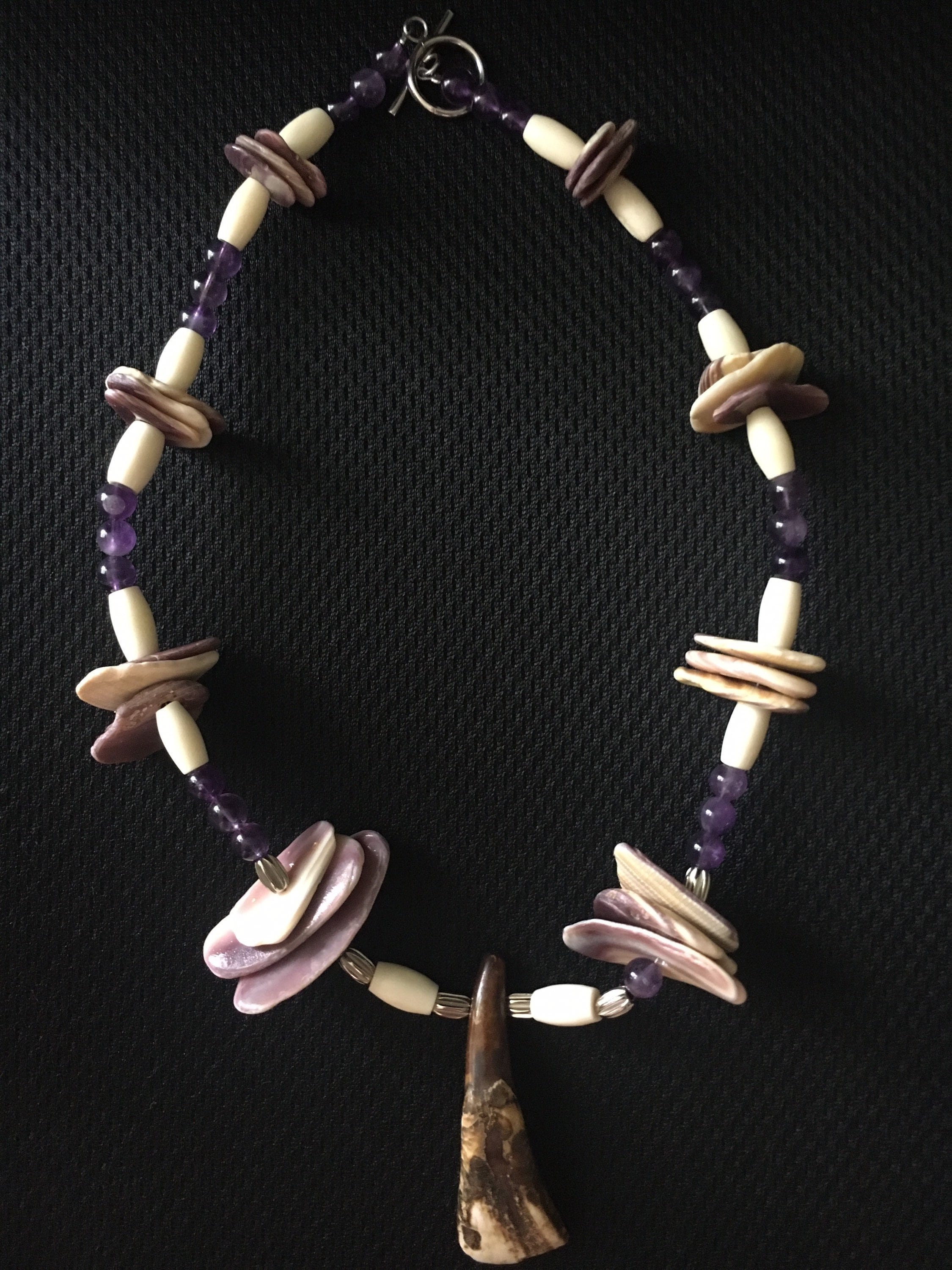 Handcrafted Native American Made Wampum Shell Necklace: Buffalo Tooth ...