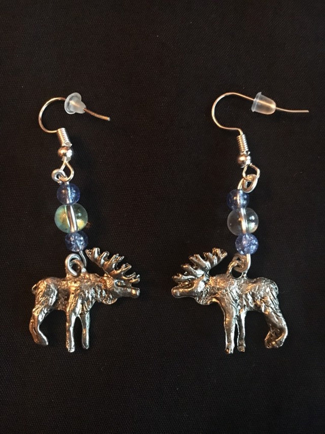 Handcrafted Native American Moose Earrings With Iridescent Blue Beads ...