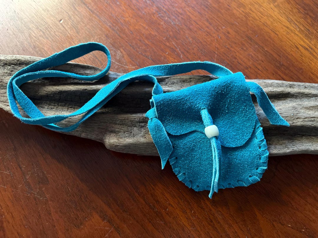 Hand-stitched Native American Made Bag - Pouch Turquoise With White ...