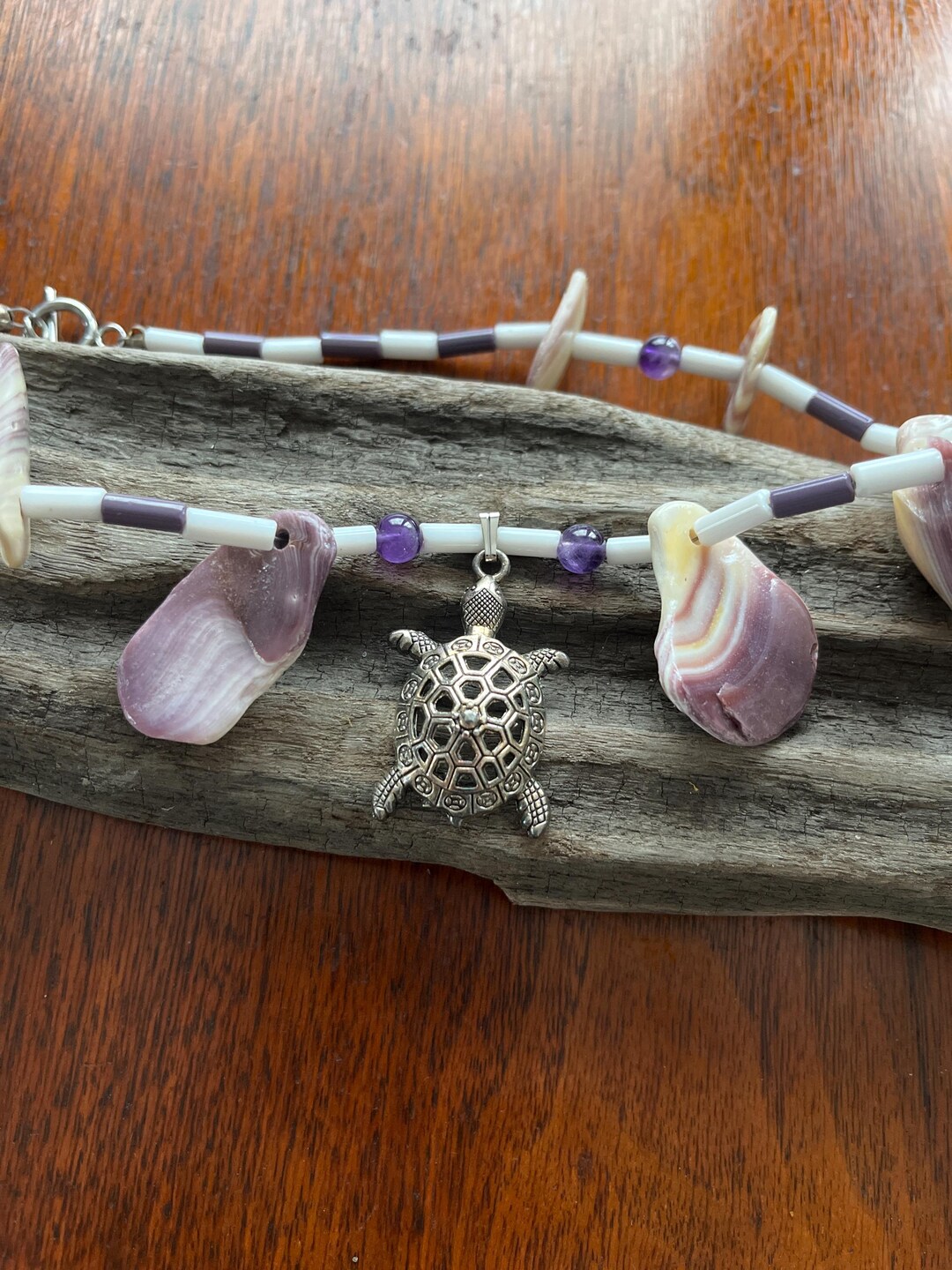 Handcrafted Native American Wampum Shell Necklace With Amethyst Beads ...