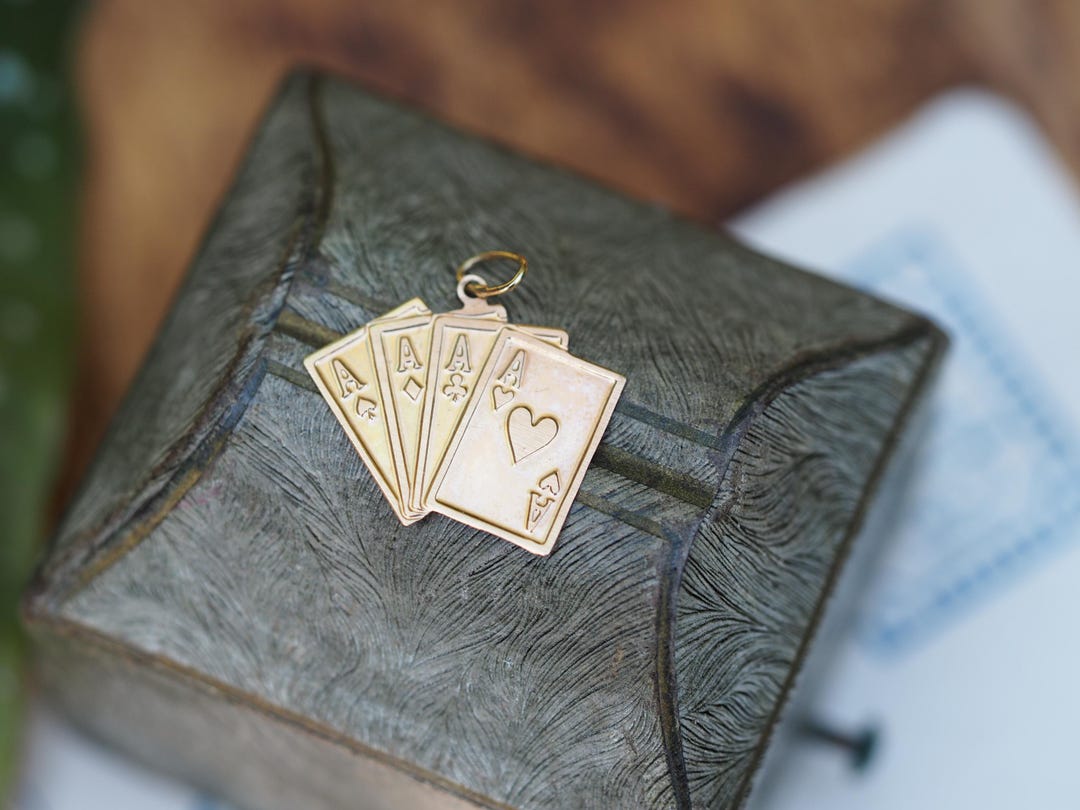 Vintage Solid 14k Yellow Gold Four Aces High Straight Poker Charm ...