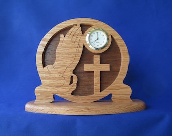 Praying Hands and Cross Desk Clock Handmade From Cherry Wood by ...