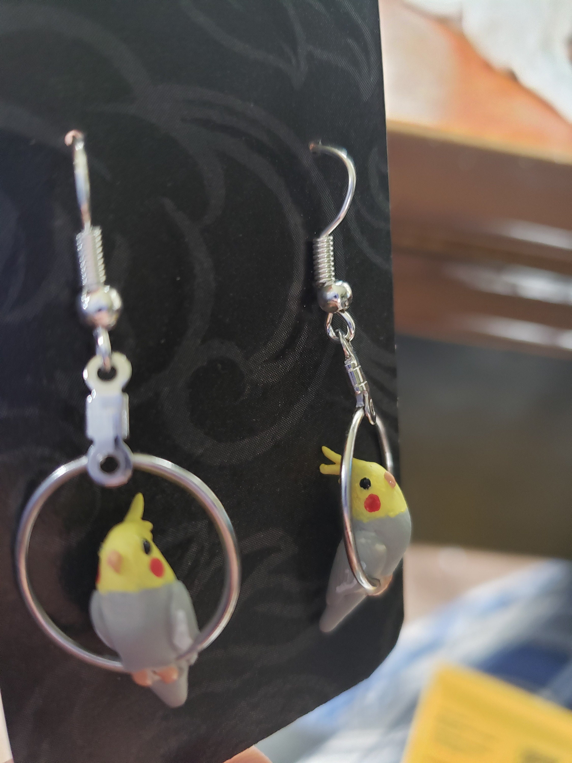 Silver Cockatiel on a Perch Earrings Mini Polymer Clay Bird Hook ...
