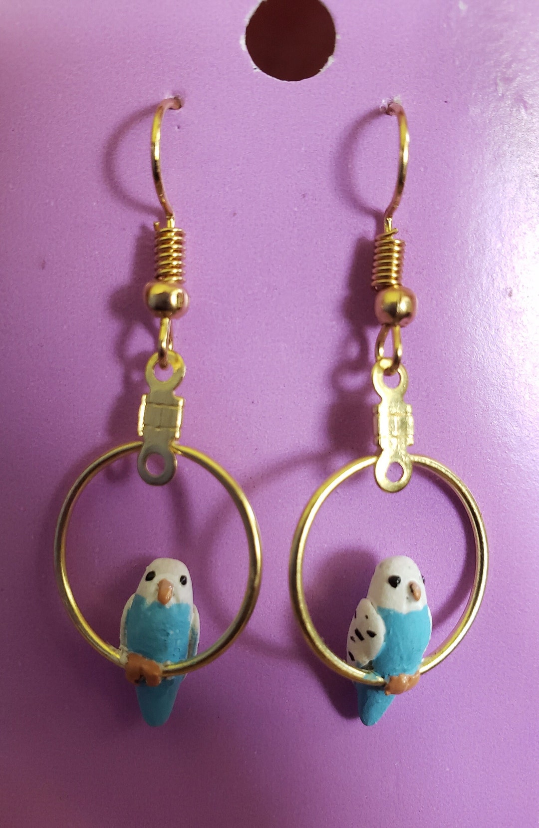 Blue and White Parakeet Budgie on a Perch Earrings - Etsy