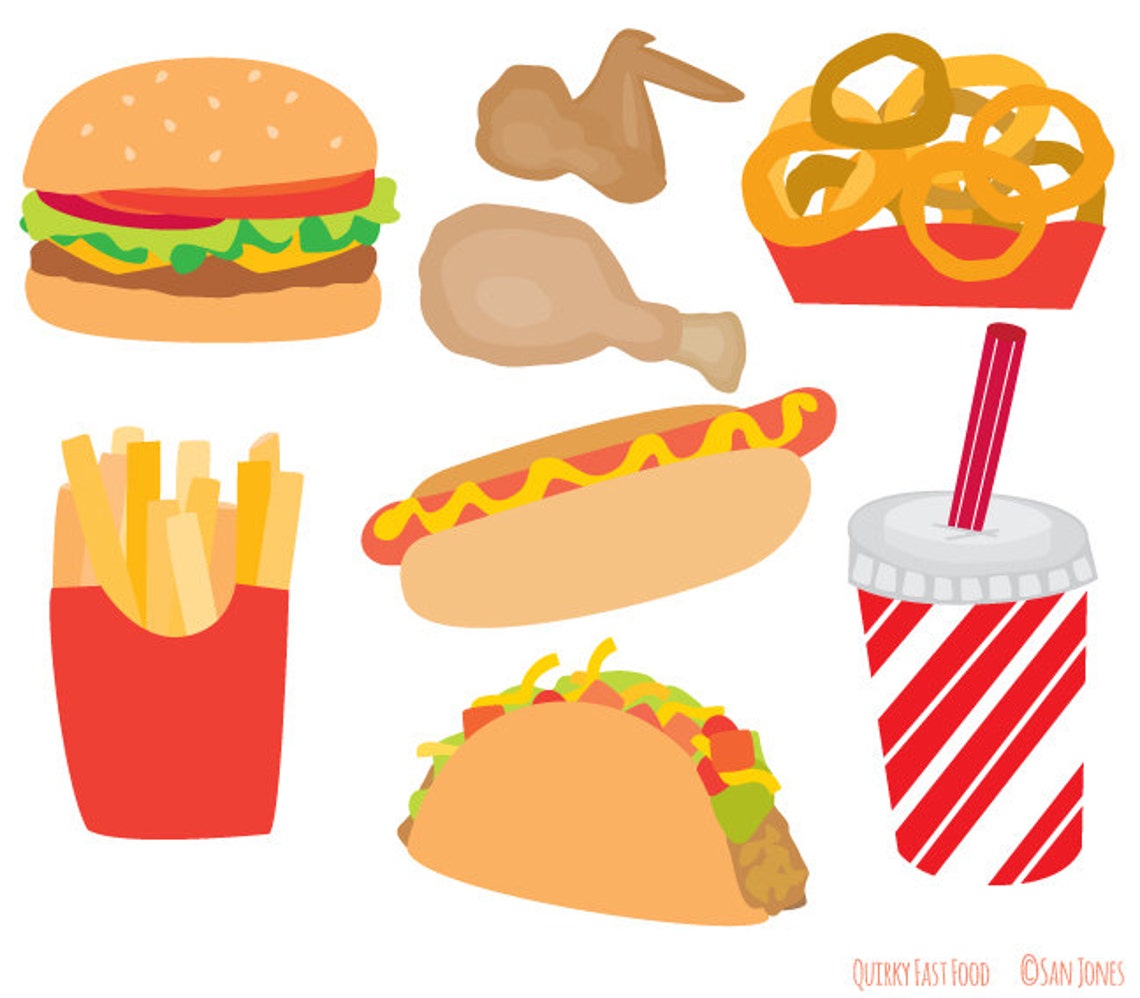 Food Clip Art Fast Food Clip Art Burger Fries Hot Dog - Etsy