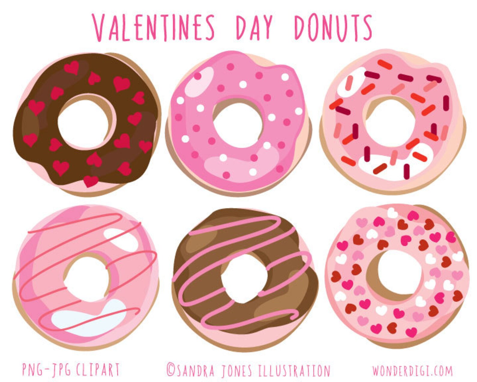 Valentine Clip Art Valentine's Donuts donut Clip Art - Etsy UK