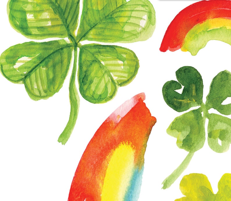 St Patricks Day Clipart - Watercolor Clipart - Lucky Four Leaf Clover ...